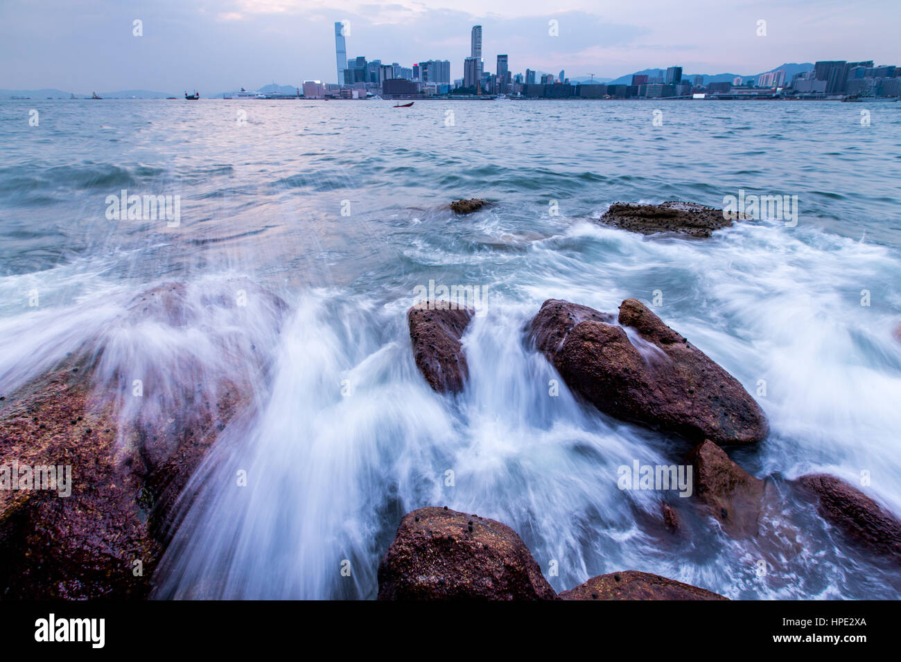Wave in Victoria Harbour of Hong Kong Stock Photo - Alamy