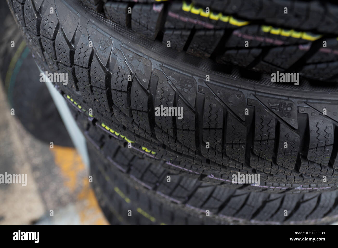 Tire stack in deposit storage Stock Photo - Alamy