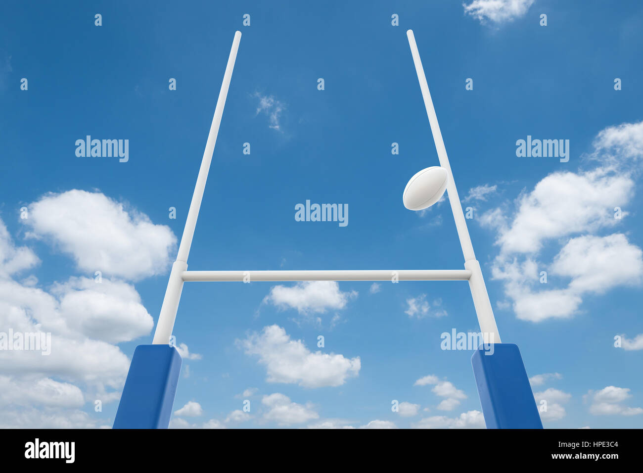 3d rendering rugby posts with blue sky background Stock Photo - Alamy