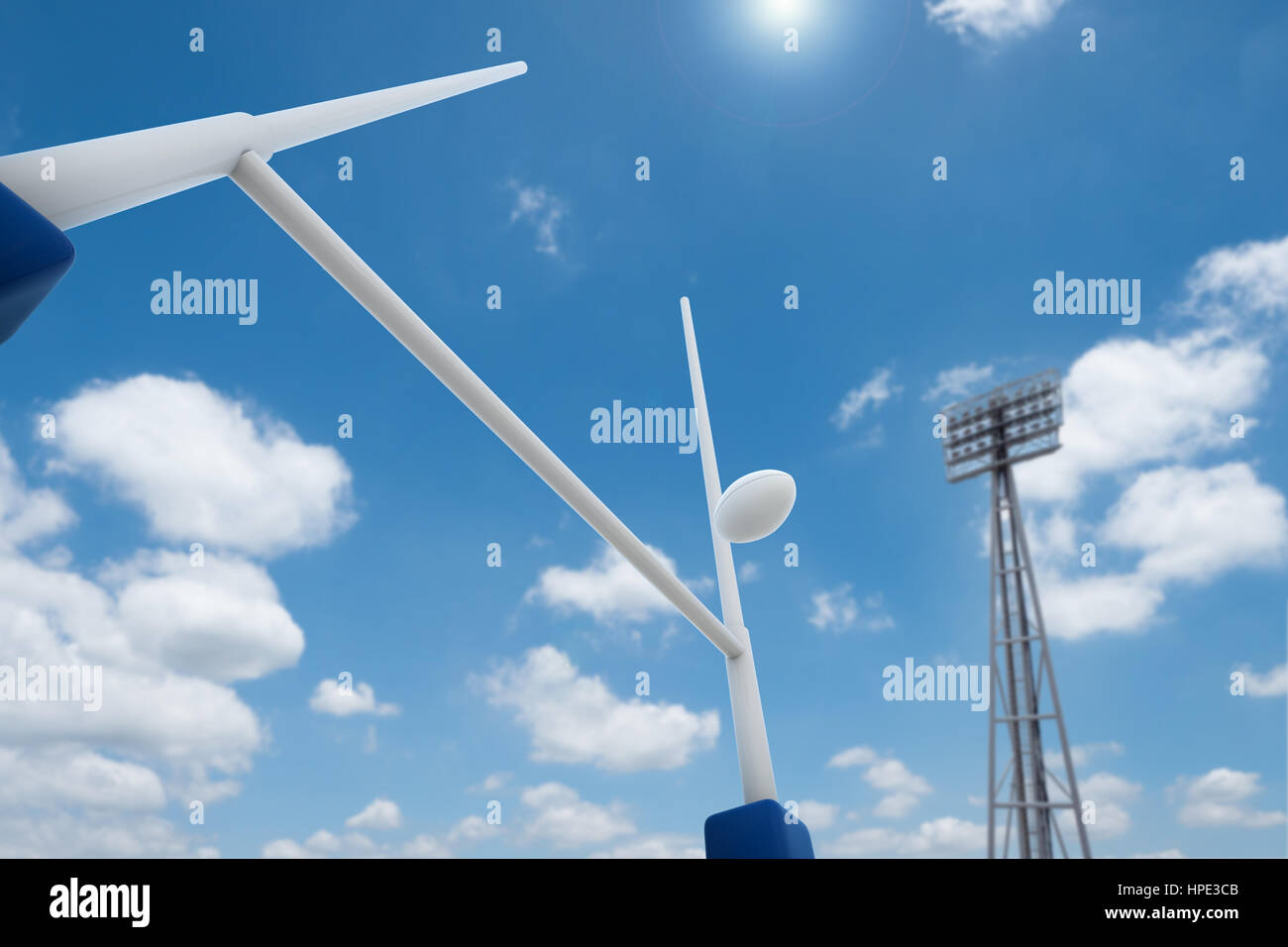 3d rendering rugby ball with rugby posts on field Stock Photo - Alamy