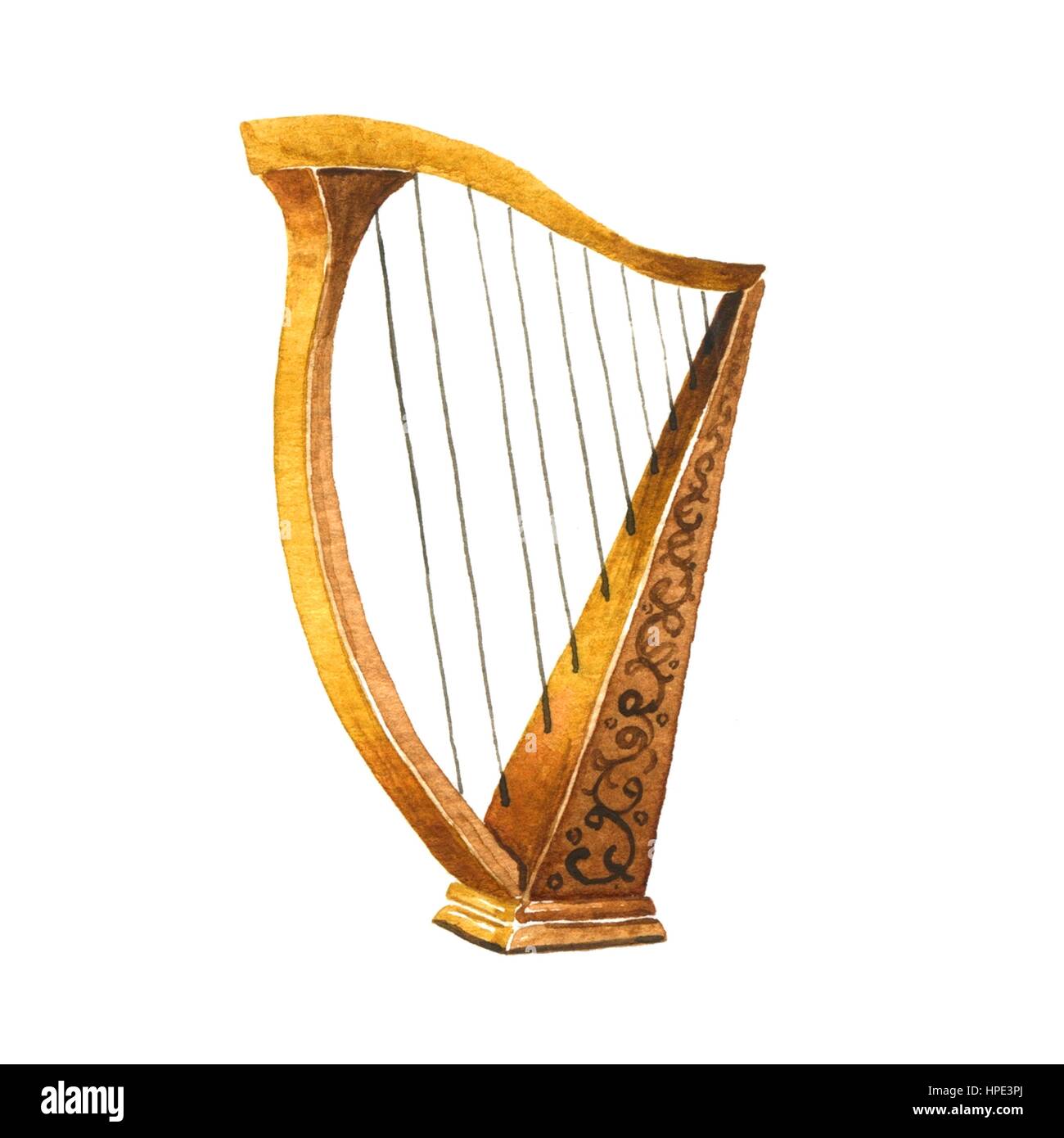 Harp. Watercolor illustration on white Stock Photo - Alamy