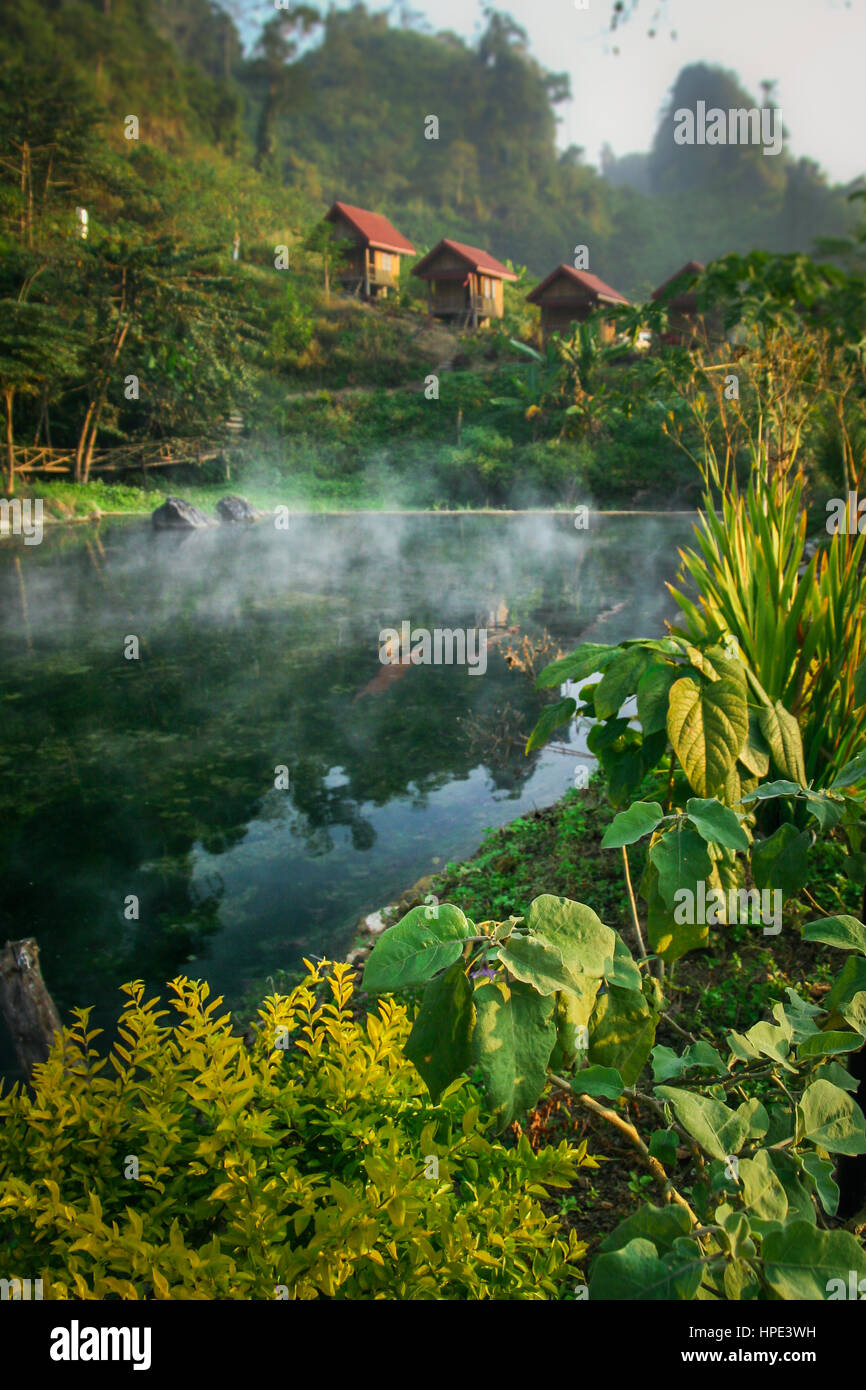 Small resort in the mountains in Laos, with the natural hot springs ...