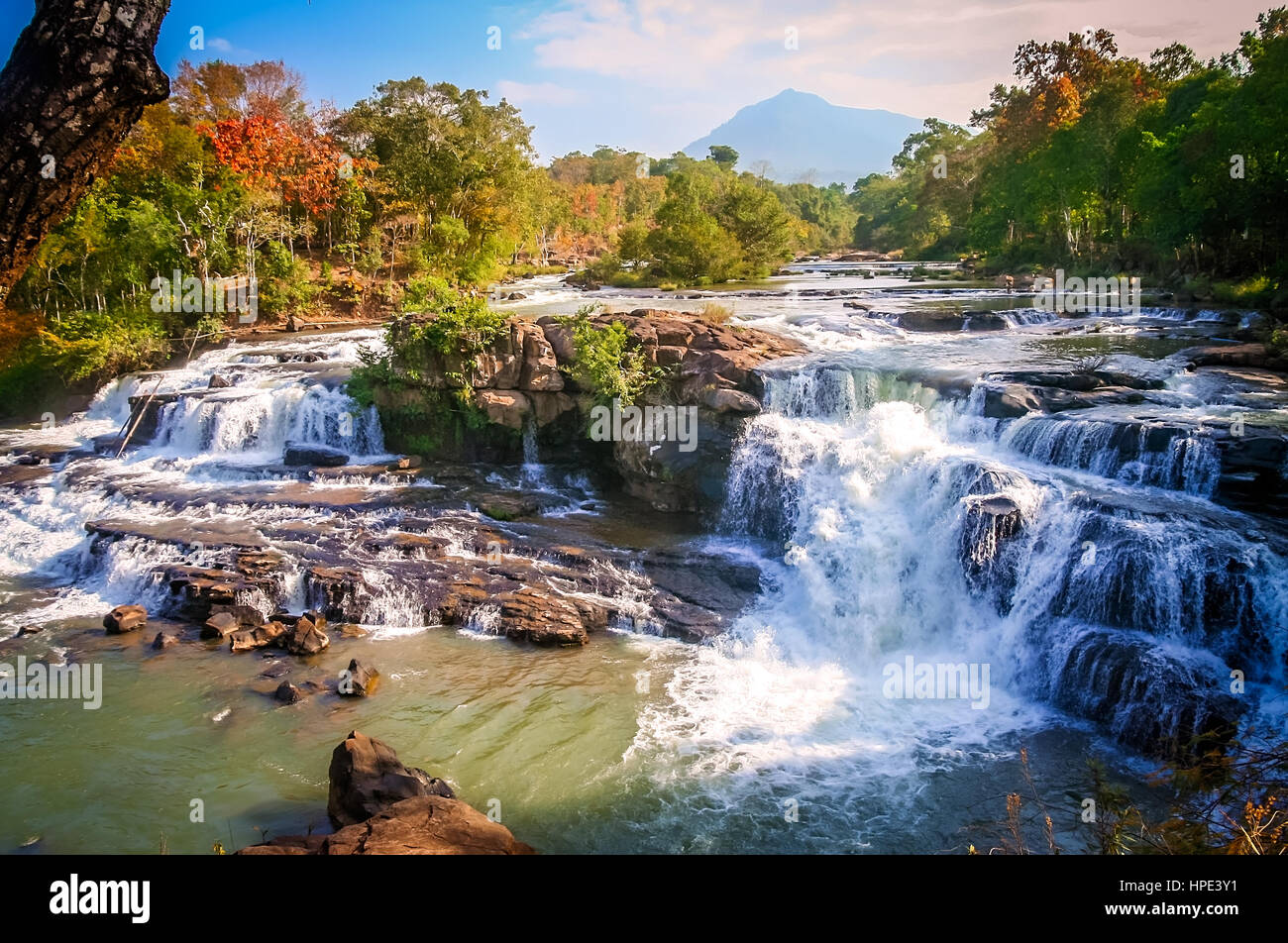 Beautiful Tad Lo waterfall on the Bolaven Plateau in Laos Stock Photo ...