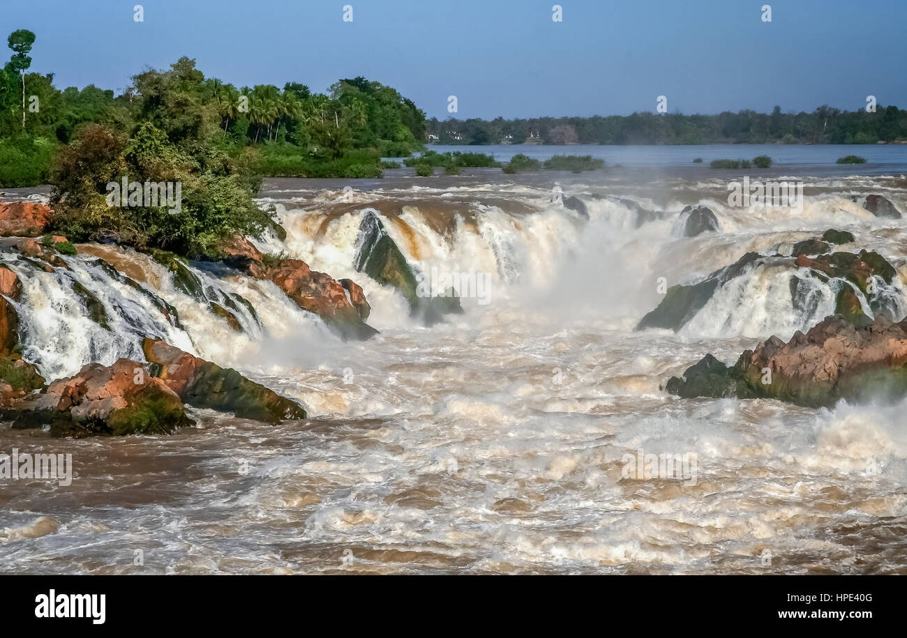 Powerful Khone Falls on Mekong river in Laos Stock Photo - Alamy