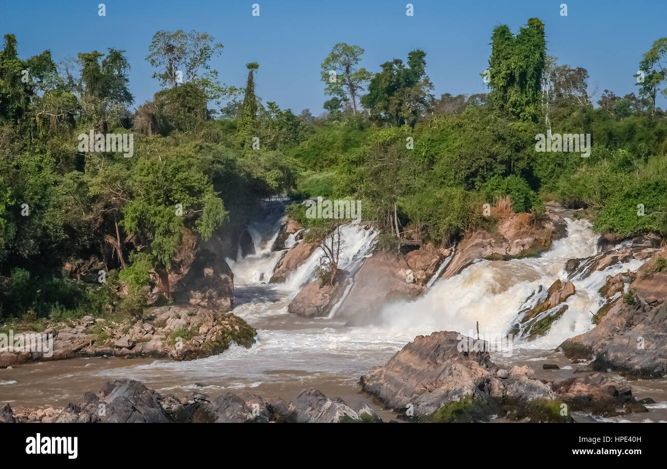 Powerful Khone Falls on Mekong river in Laos Stock Photo - Alamy