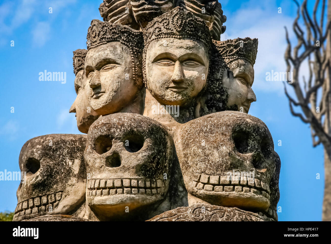 Scary skull sculptures in Buddha Park in Vientiane in Laos Stock Photo ...