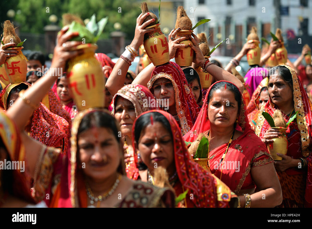 KATHMANDU, NEPAL - OCTOBER 11, 2013: Crowd of Hindu people celebrating ...