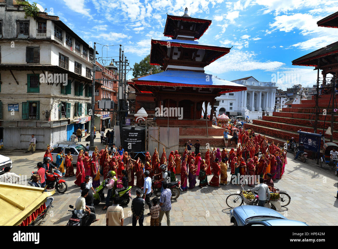 KATHMANDU, NEPAL - OCTOBER 11, 2013: Crowd of Hindu people celebrating ...