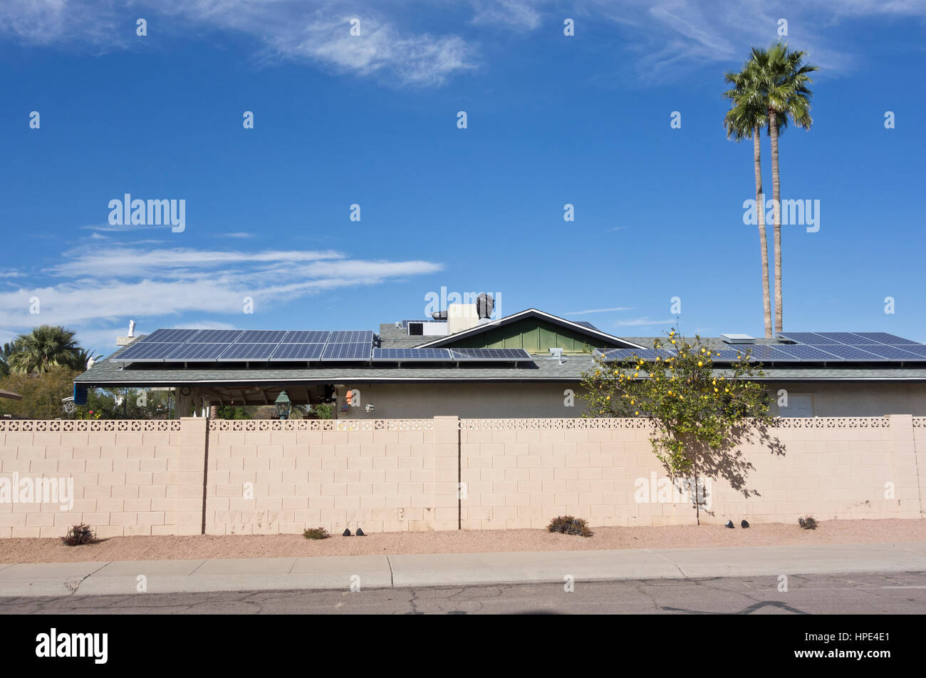 Solar panels for electricity on roof of house in Phoenix, Arizona Stock ...