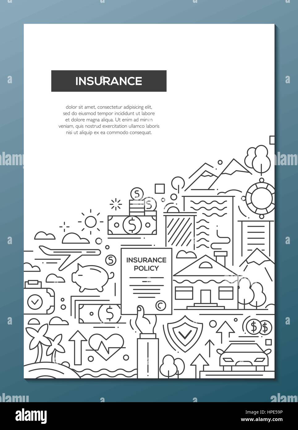 Insurance - line design brochure poster template A4 Stock Vector Image ...
