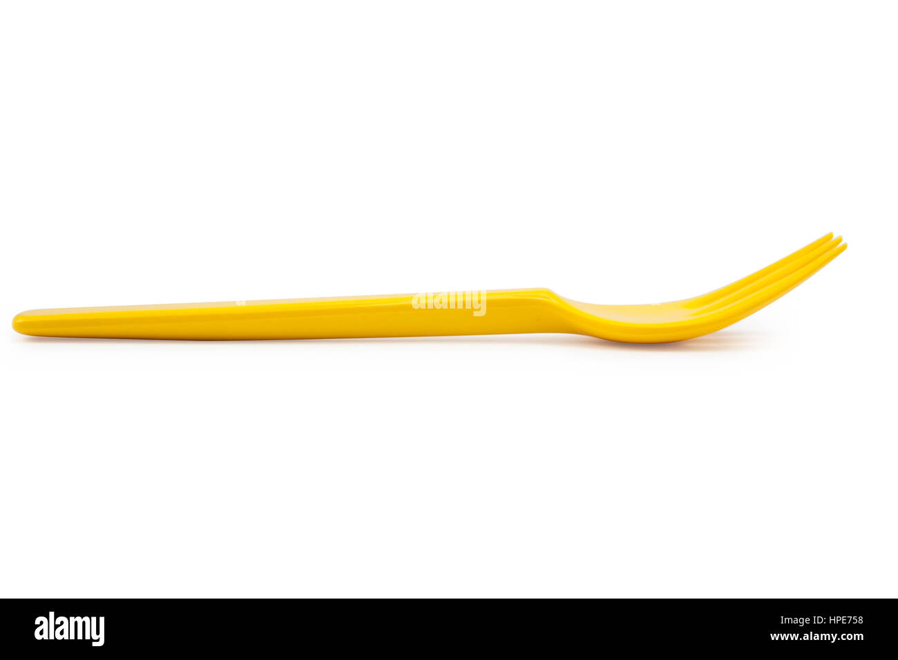 Collection yellow plastic forks isolated on white background Stock ...