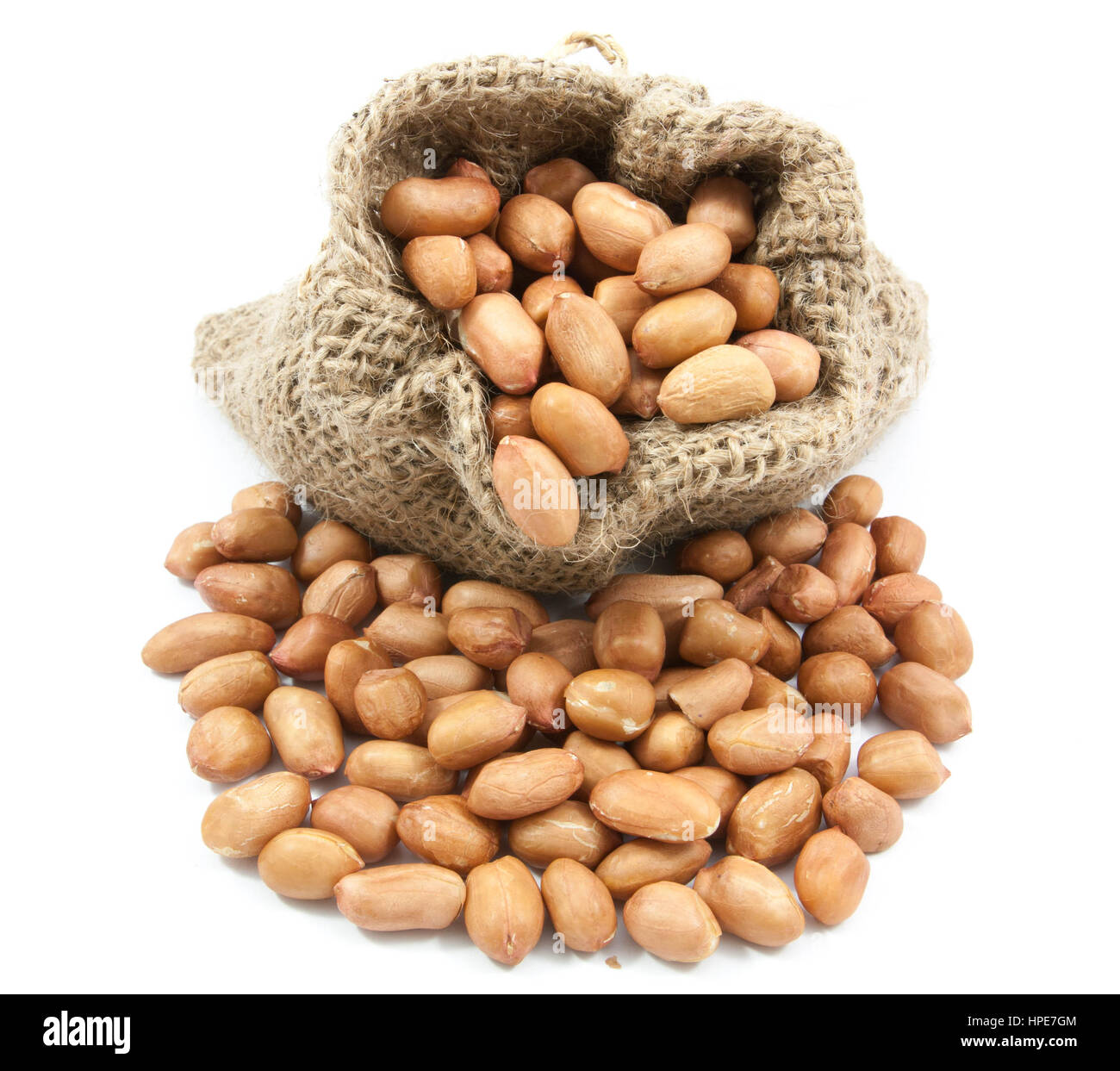 Peanuts soybean in canvas sack on white background Stock Photo - Alamy