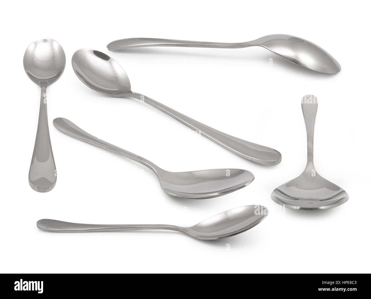 collection of Stainless steel glossy metal kitchen spoon isolated Stock ...