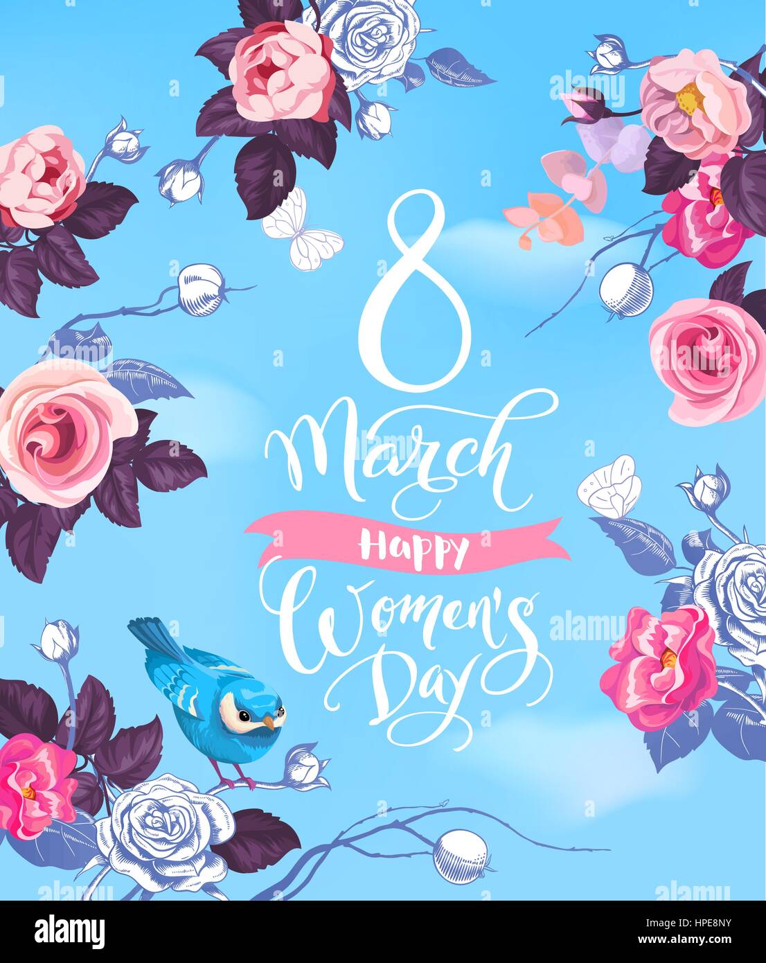 8 March. Happy Women's Day party invitation. Gorgeous hand lettering ...