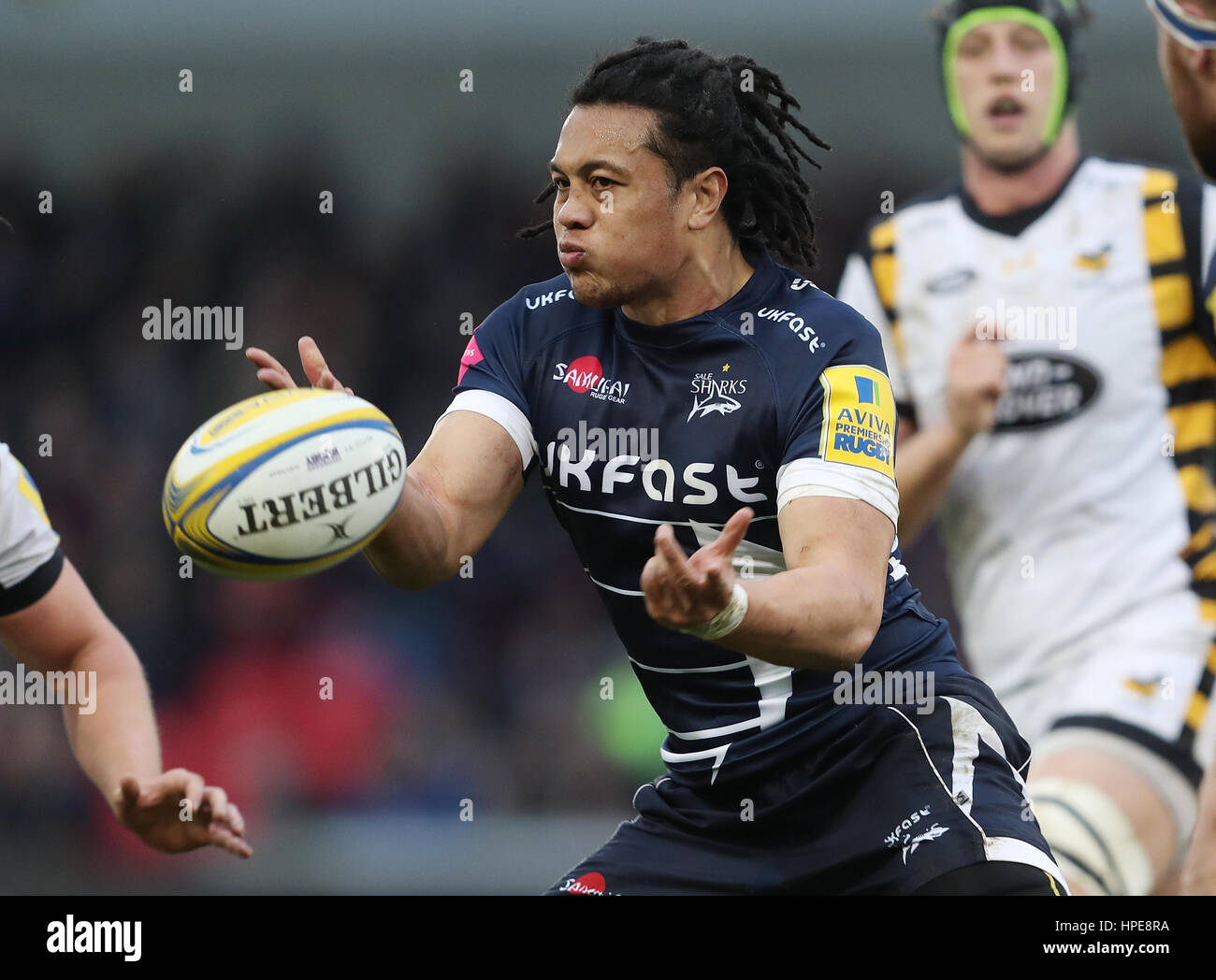 Sale's TJ Ioane during the Aviva Premiership match at the AJ Bell ...