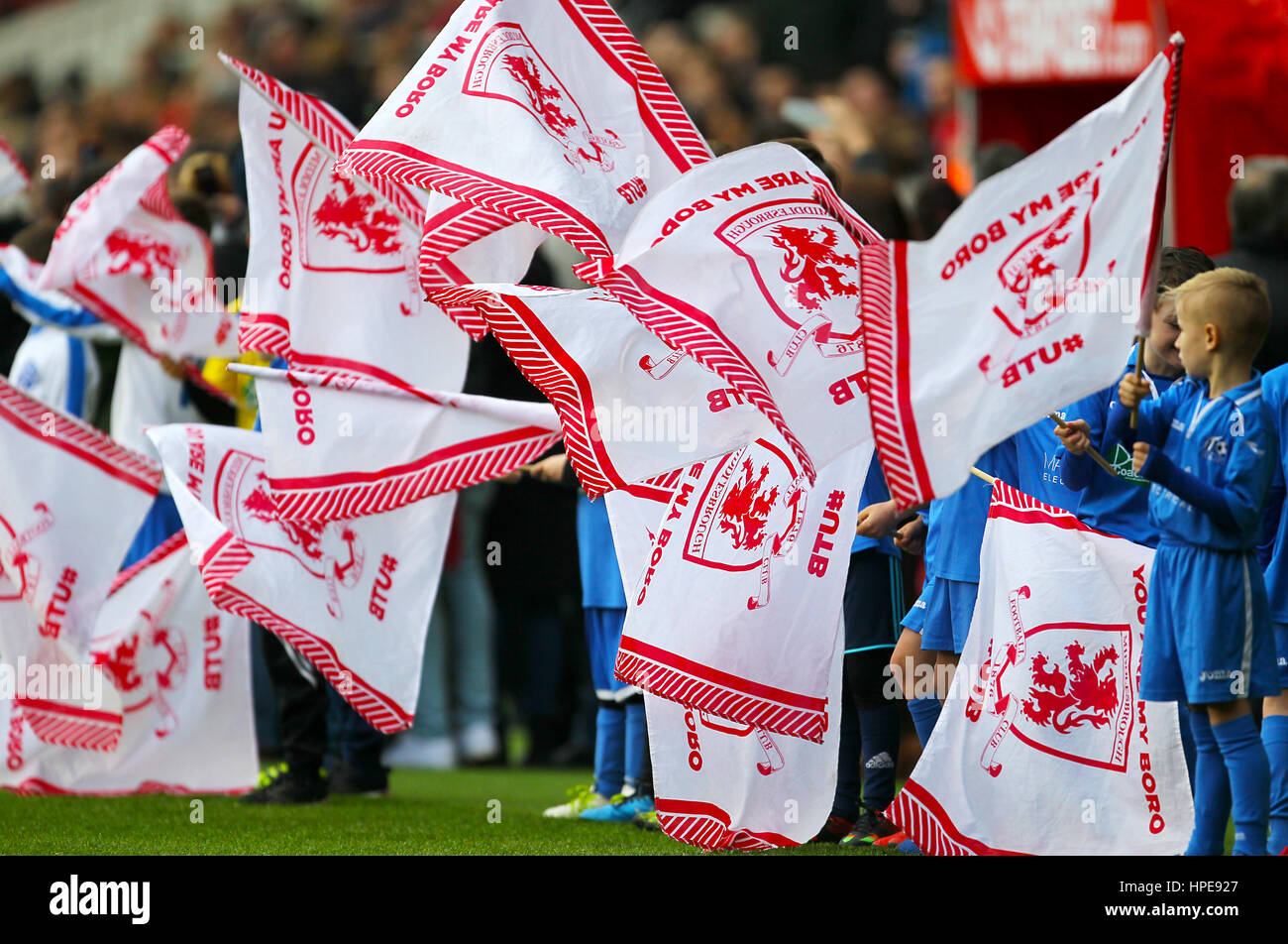 Middlesbrough fans fly flags Stock Photo - Alamy