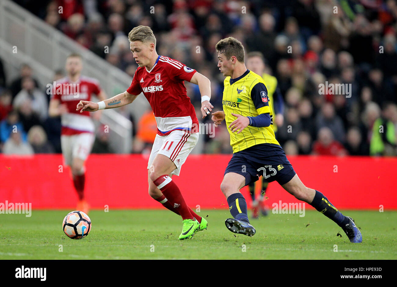 Middlesbrough's Viktor Fischer (left) and Oxford United's Ryan Ledson ...