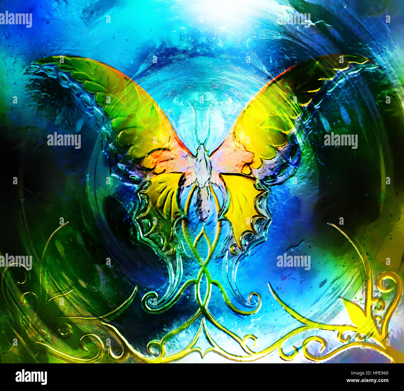 butterfly in cosmic space. graphic design and glass effect Stock Photo ...