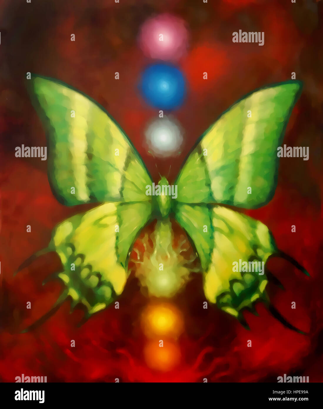 Butterfly with light energetic chakras. Painting and graphic design ...