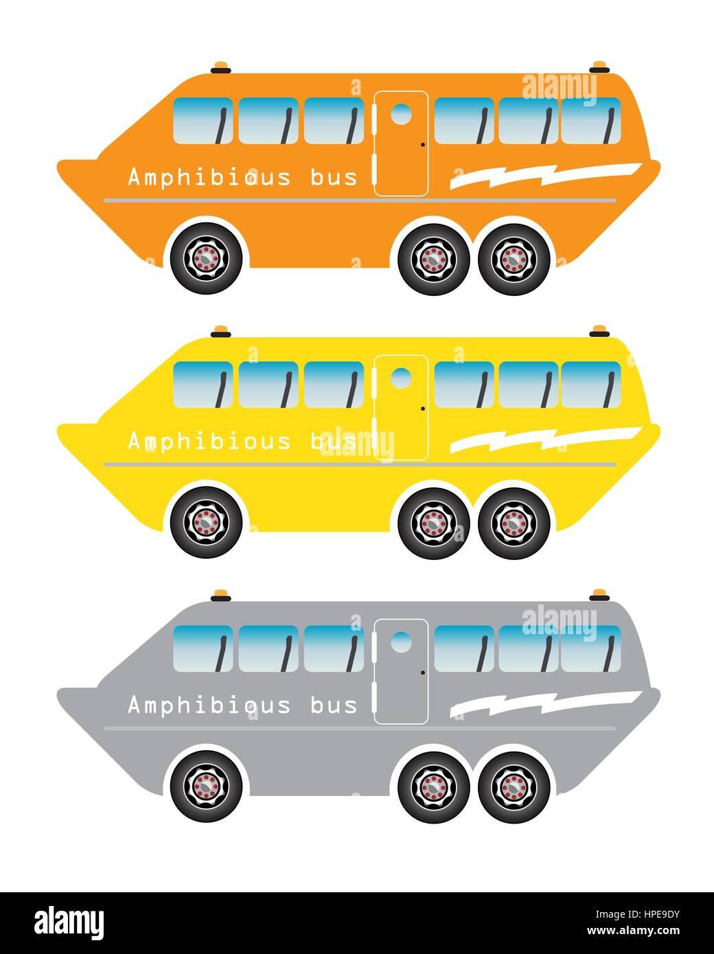 Set of amphibian bus or land and water touring bus, isolated on white ...