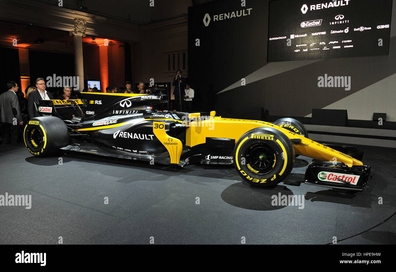 The new Renault RS17 Formula 1 car during its launch at Lindley Hall ...