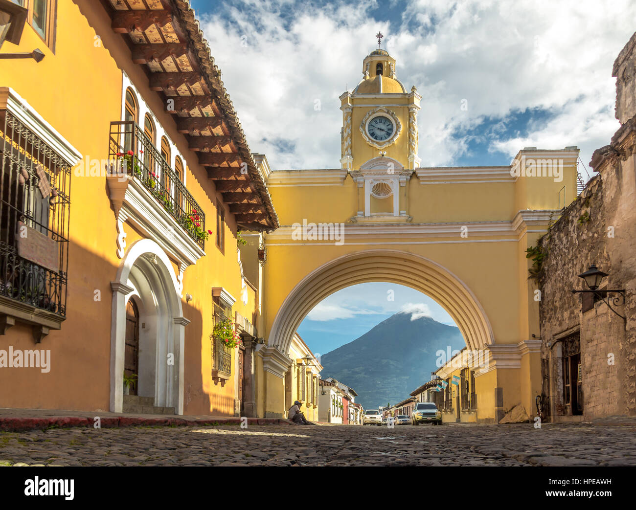 Santa Catalina Arch ans Agua Volcano - Antigua, Guatemala Stock Photo ...
