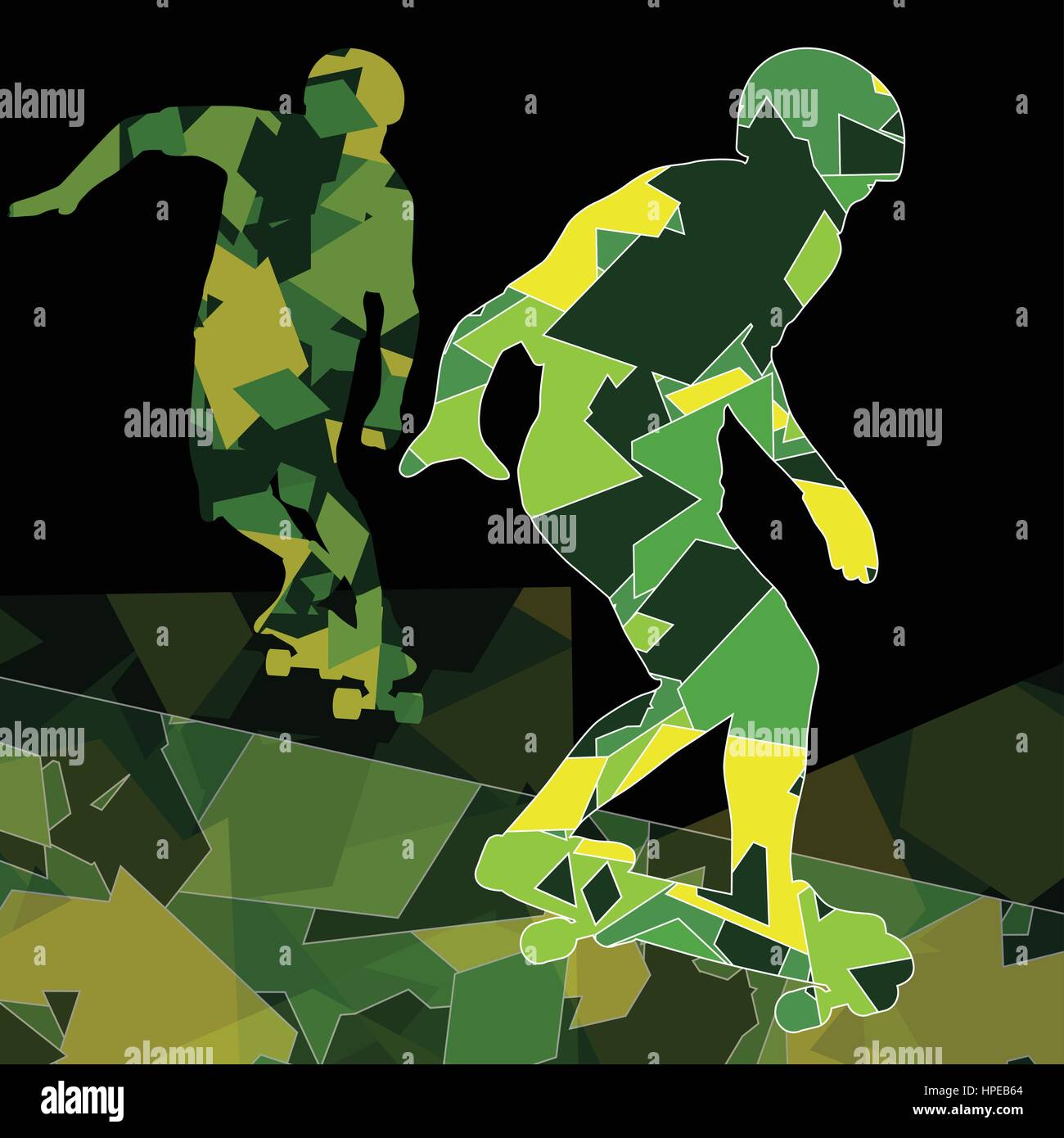 Skateboarder vector background abstract concept made of polygon ...