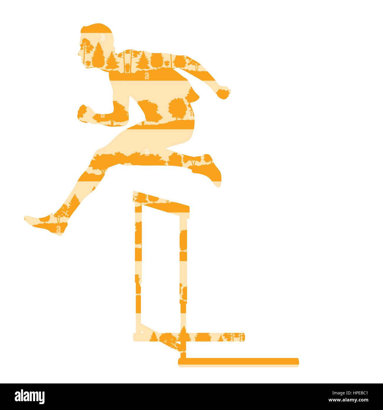 Hurdler in race vector background concept made of forest trees ...