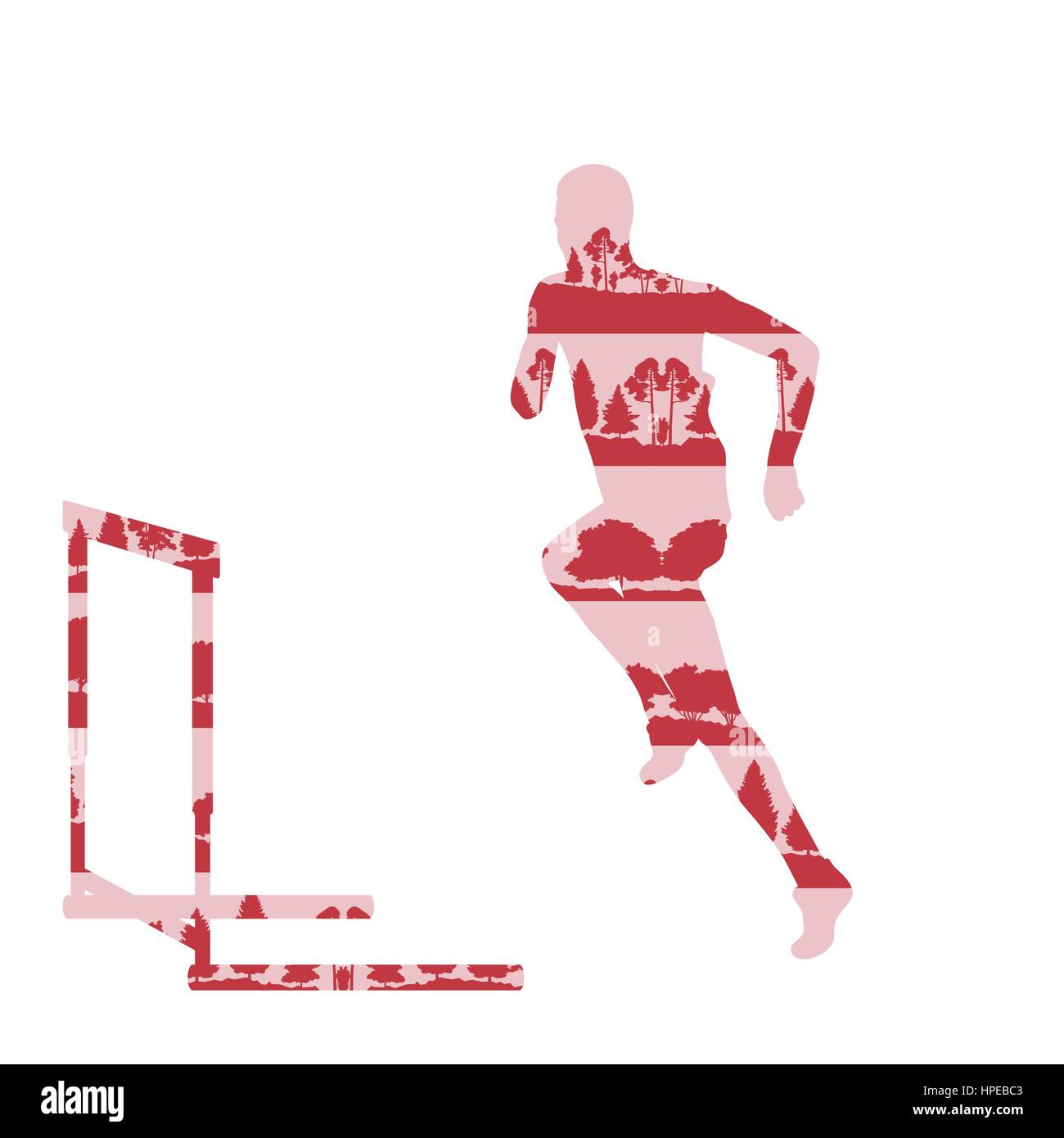Hurdler in race vector background concept made of forest trees ...