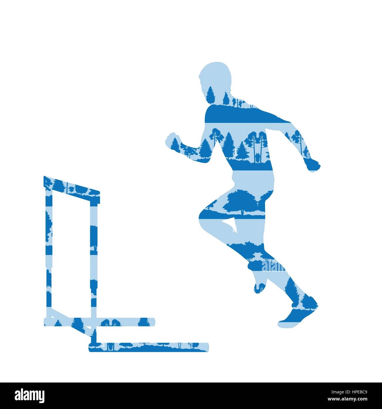 Hurdler in race vector background concept made of forest trees ...