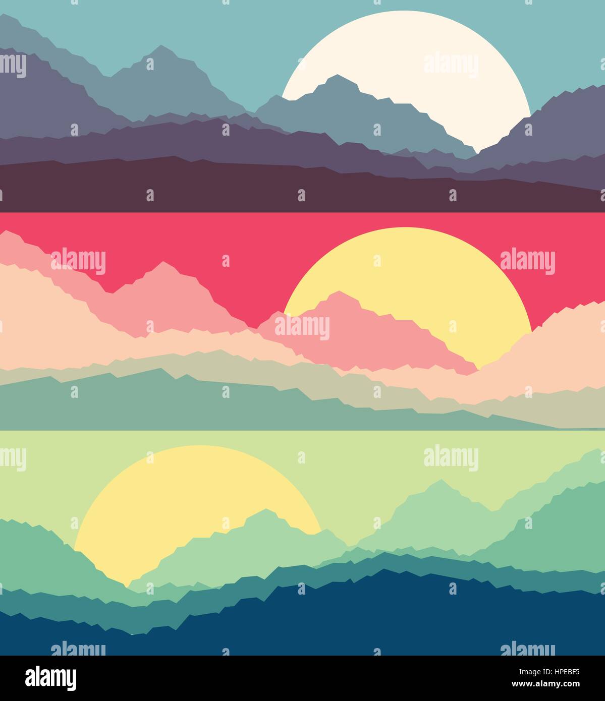 Desert sunset over hills and mountains background set vector for banner ...
