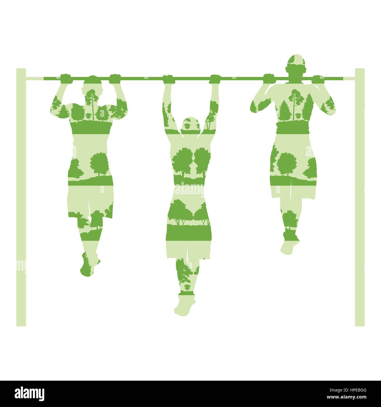 Man doing pull up exercise with rod vector background concept made of ...