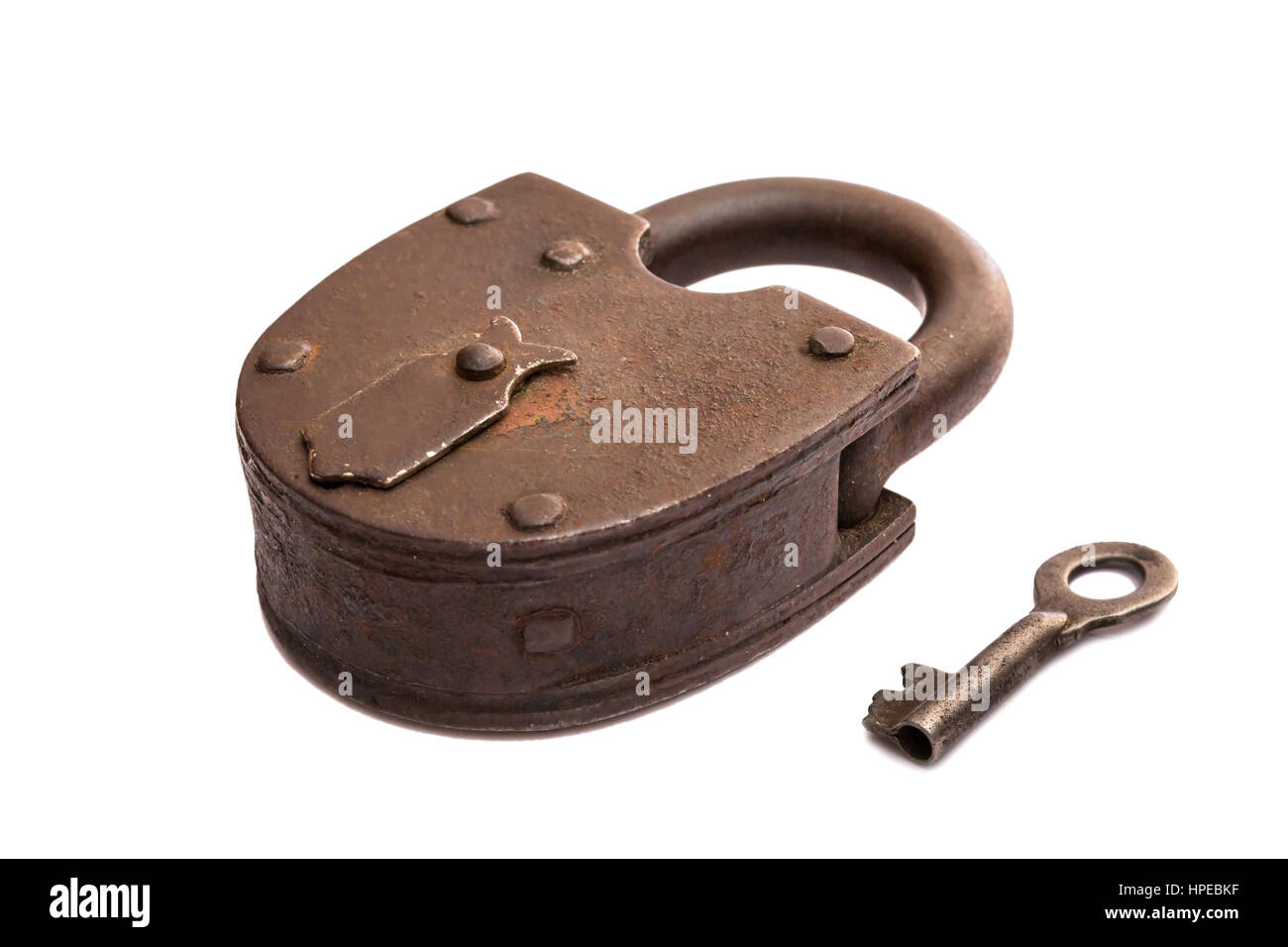 Old rusty padlock isolated on white background, key isolated Stock ...