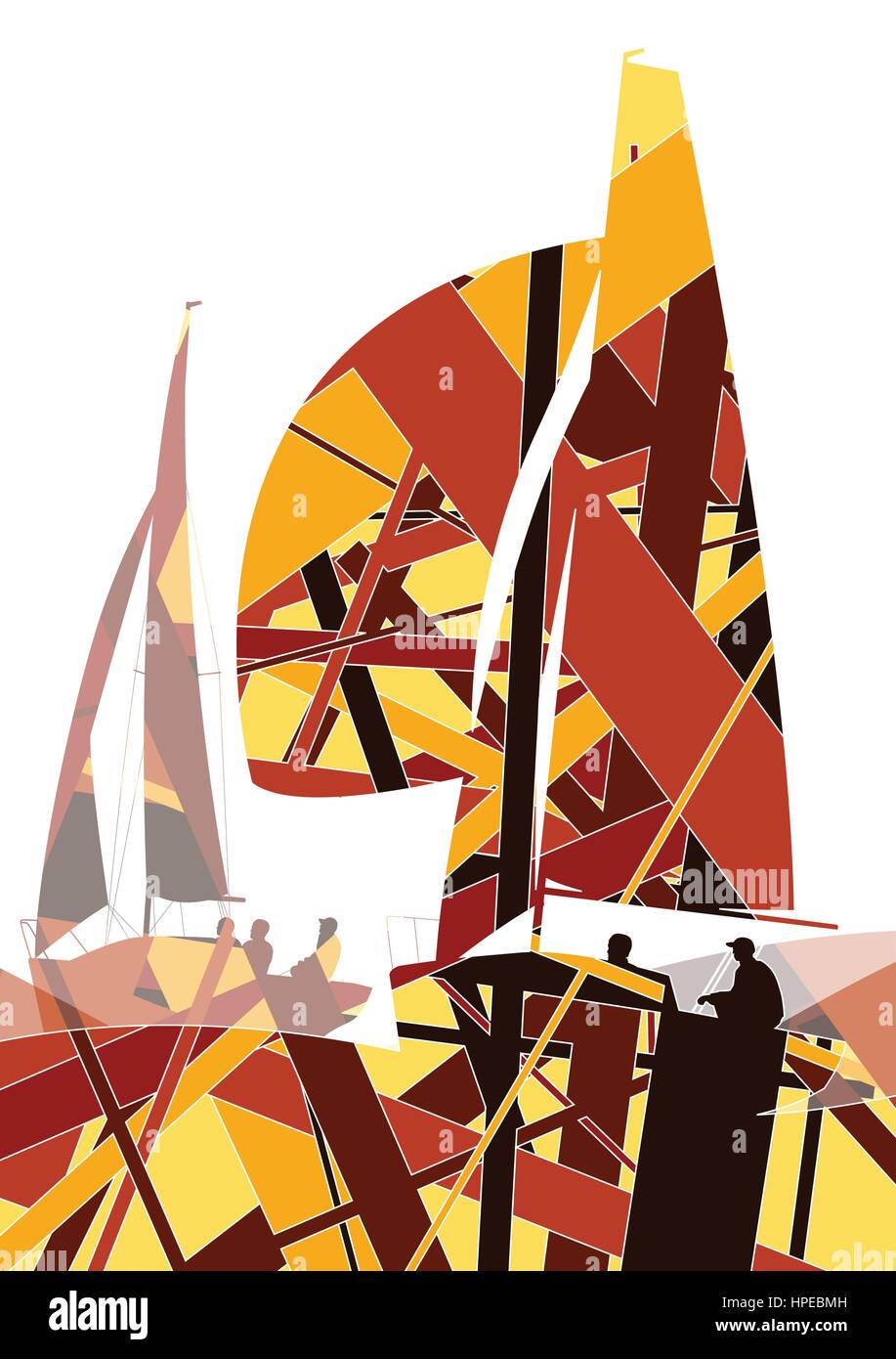 Sailors yachts in sea abstract graphic line mosaic background ...