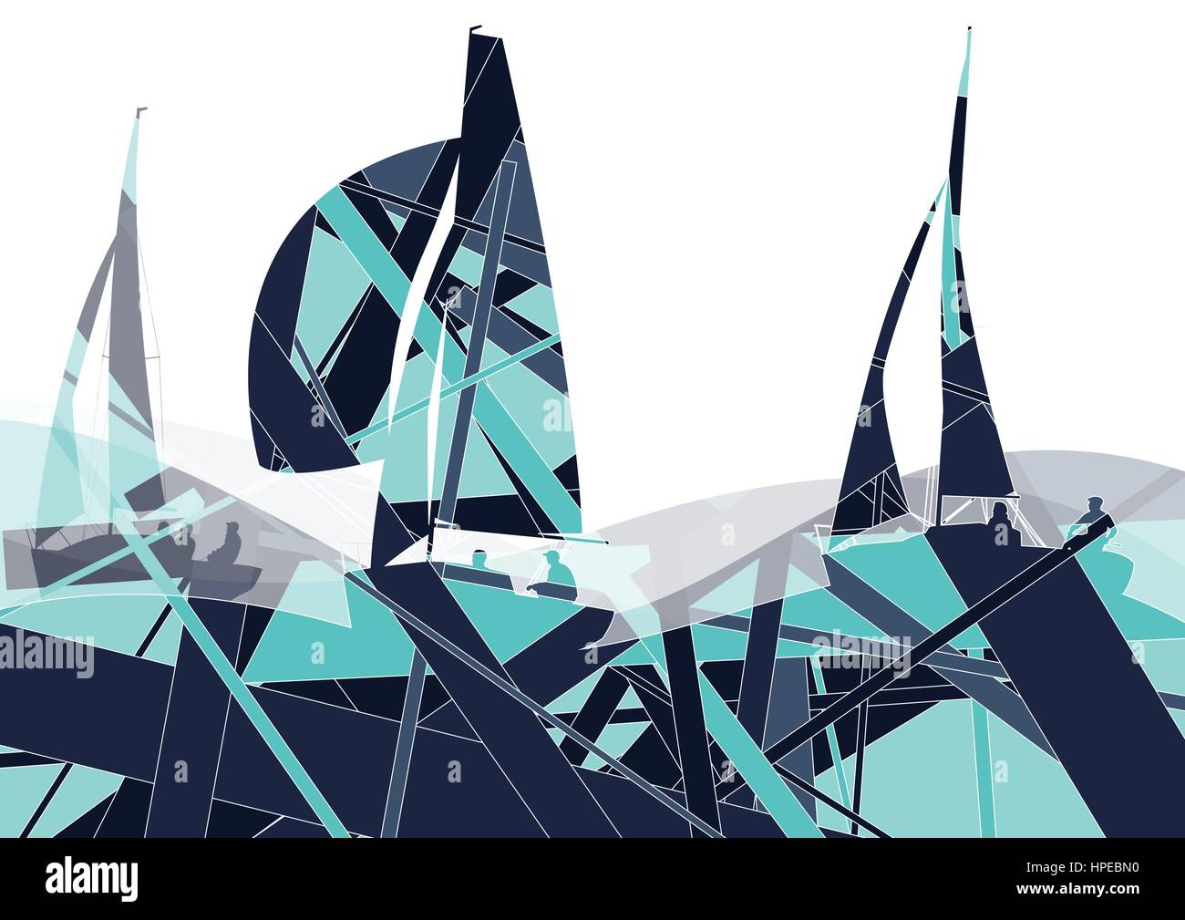 Sailors yachts in sea abstract graphic line mosaic background ...