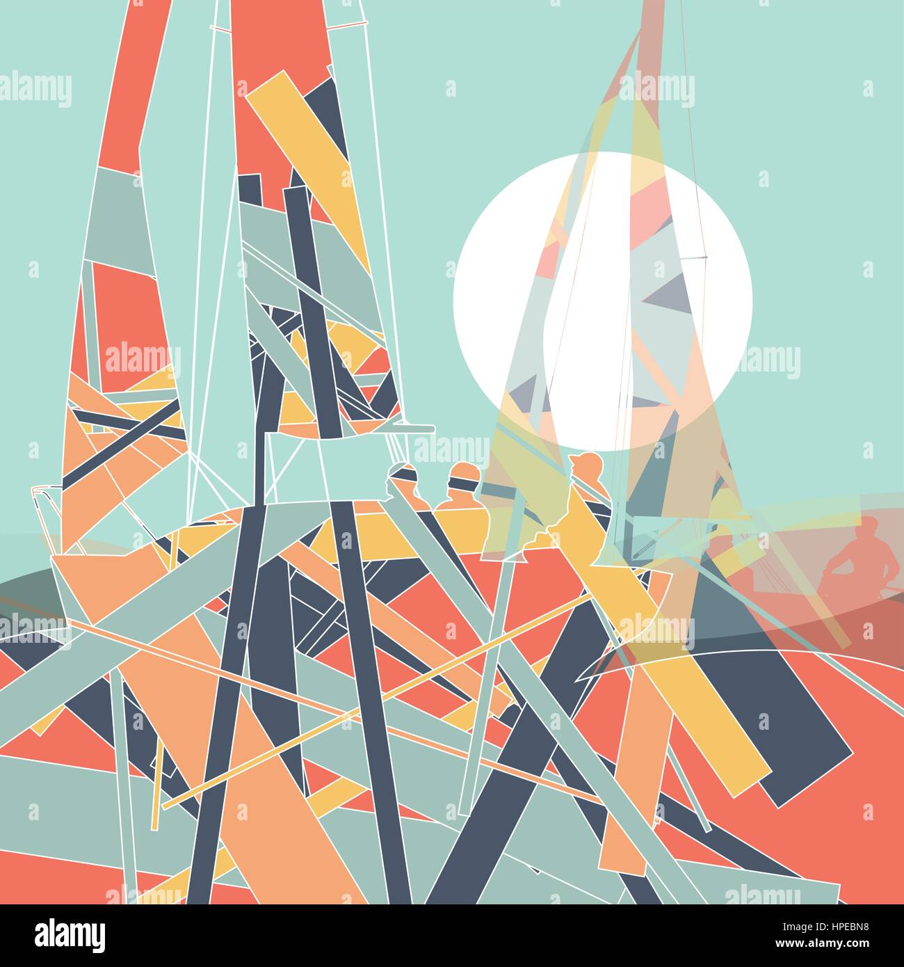 Sailors yachts in sea abstract graphic line mosaic background ...