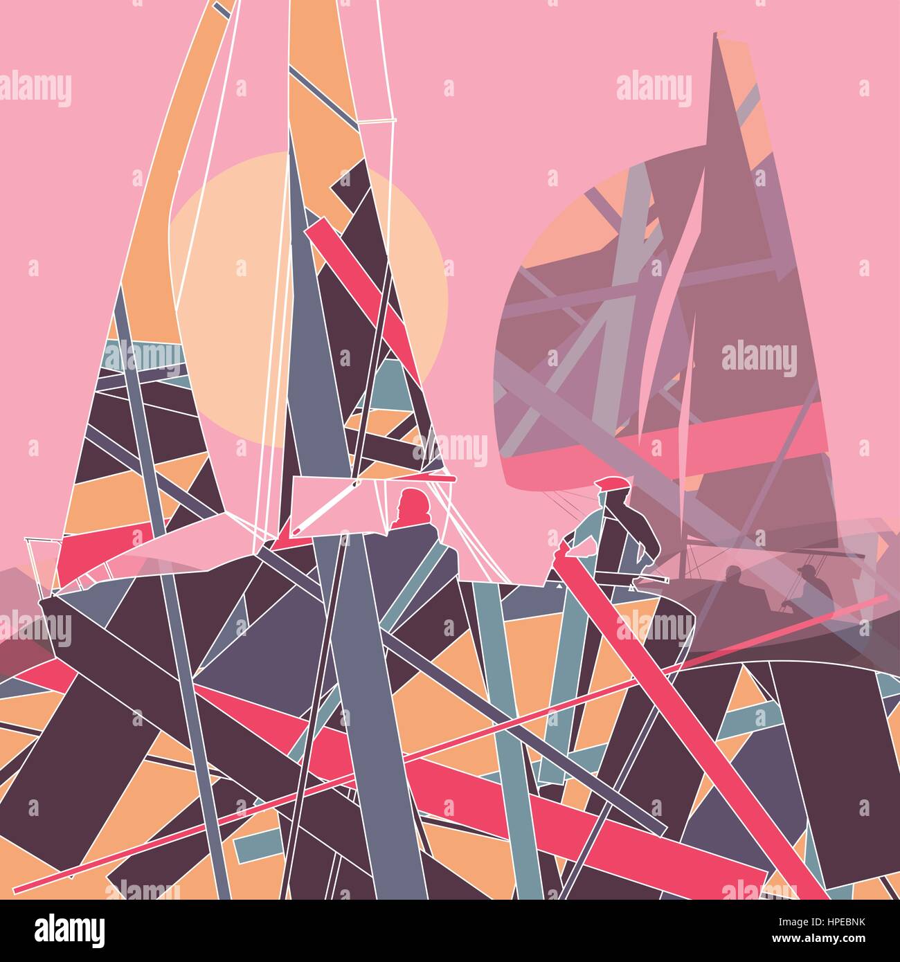 Sailors yachts in sea abstract graphic line mosaic background ...