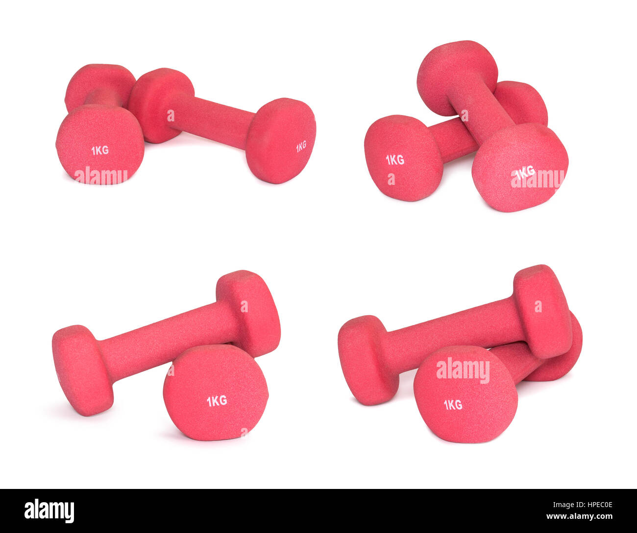 Set of pink dumbbells isolated on white background Stock Photo - Alamy