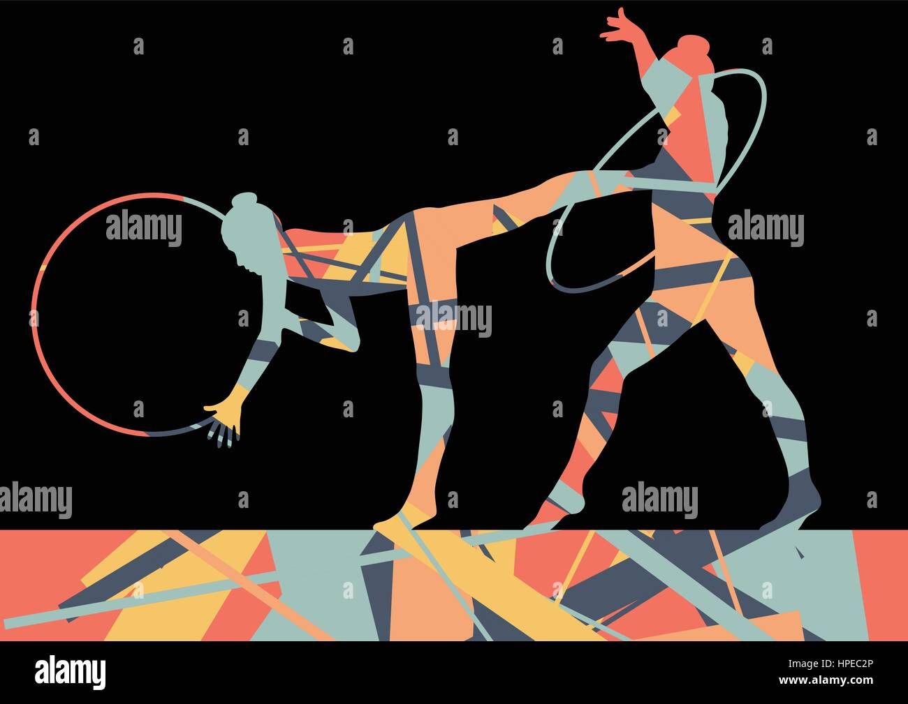 Girl calisthenics sport gymnast silhouette with spinning ring in ...