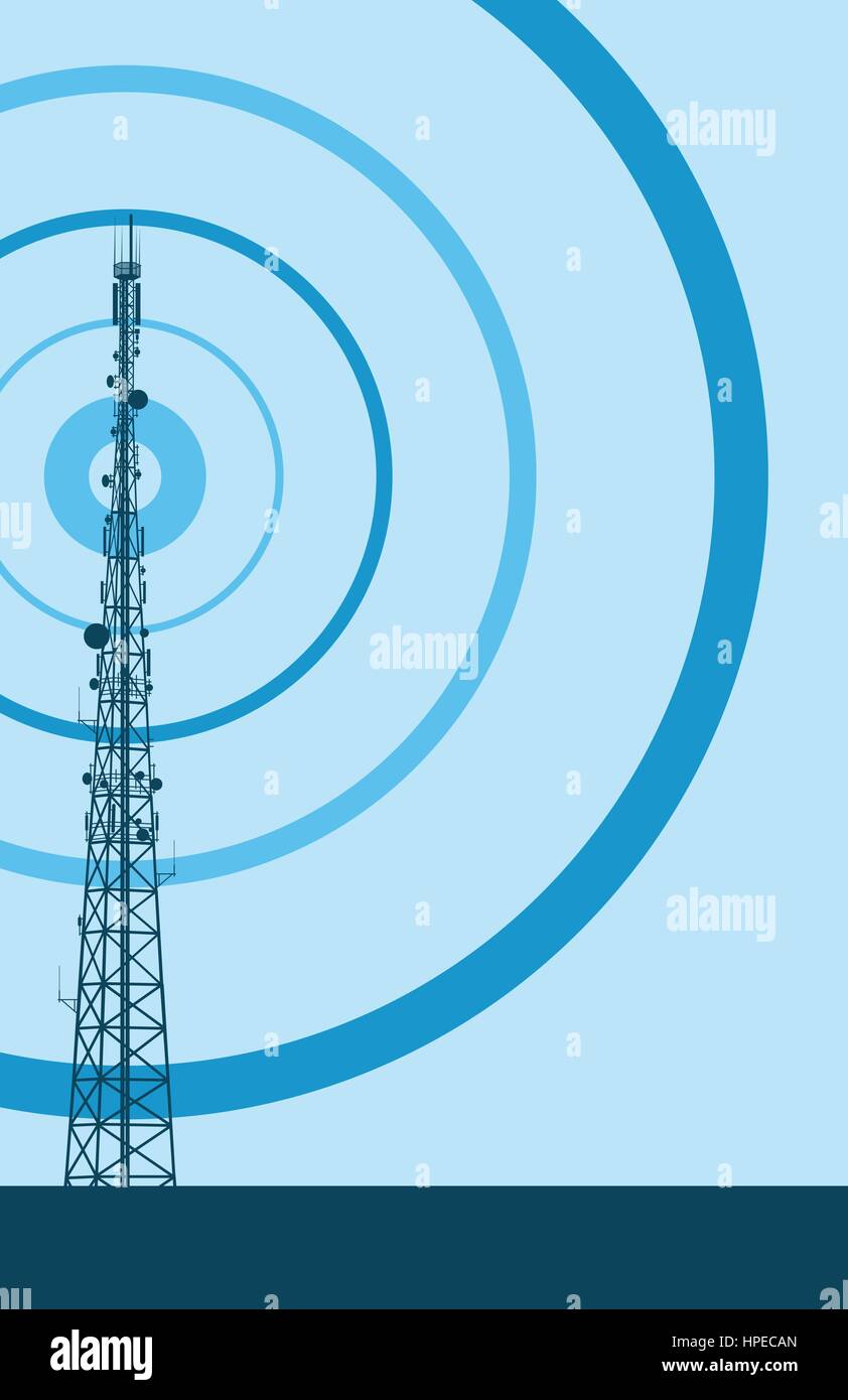 Telecommunication tower with television antennas and satellite dish ...