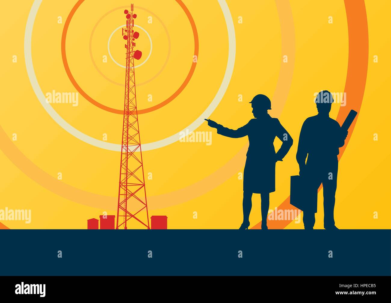 Telecommunication tower with television antennas and satellite dish ...
