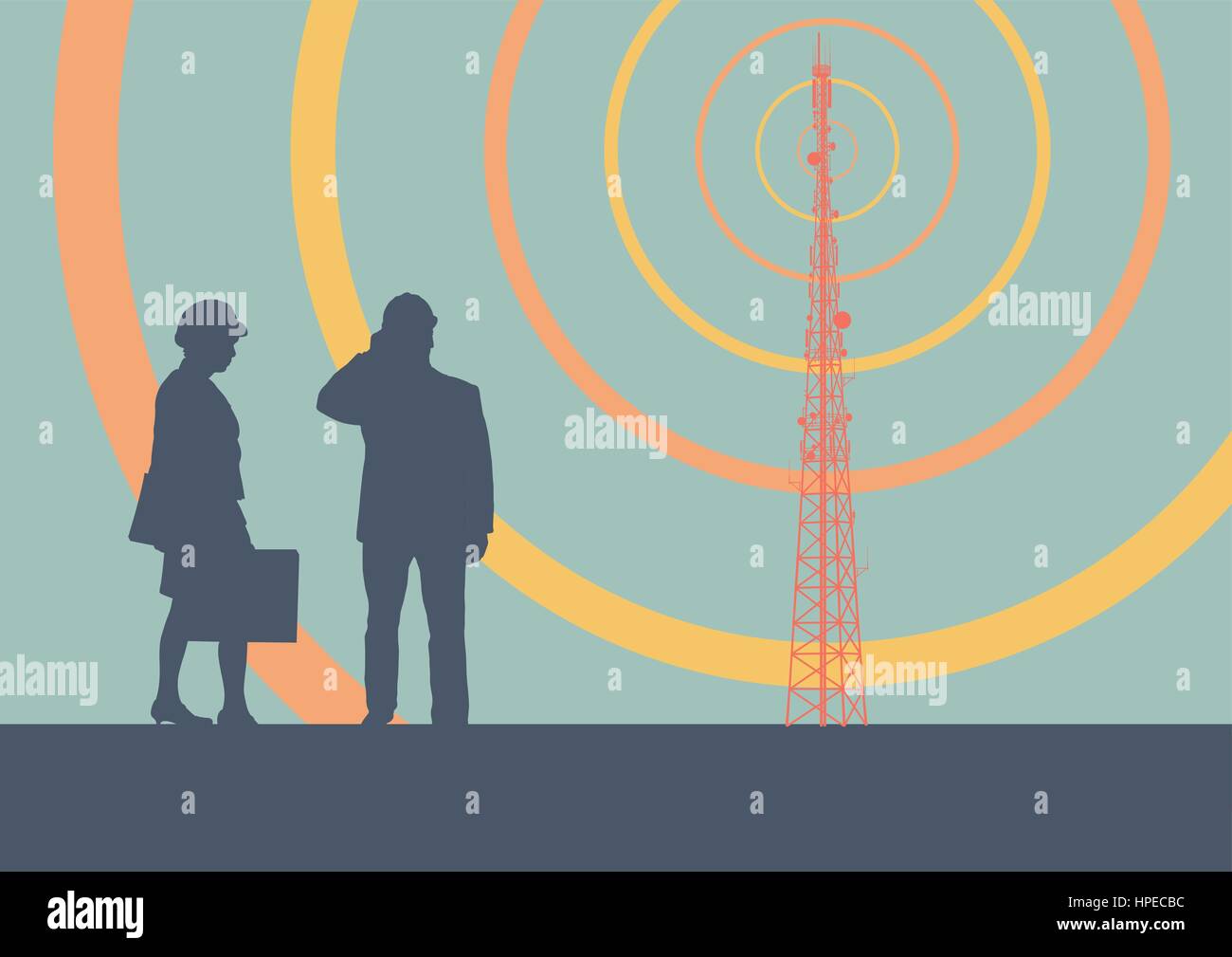 Telecommunication tower with television antennas and satellite dish ...