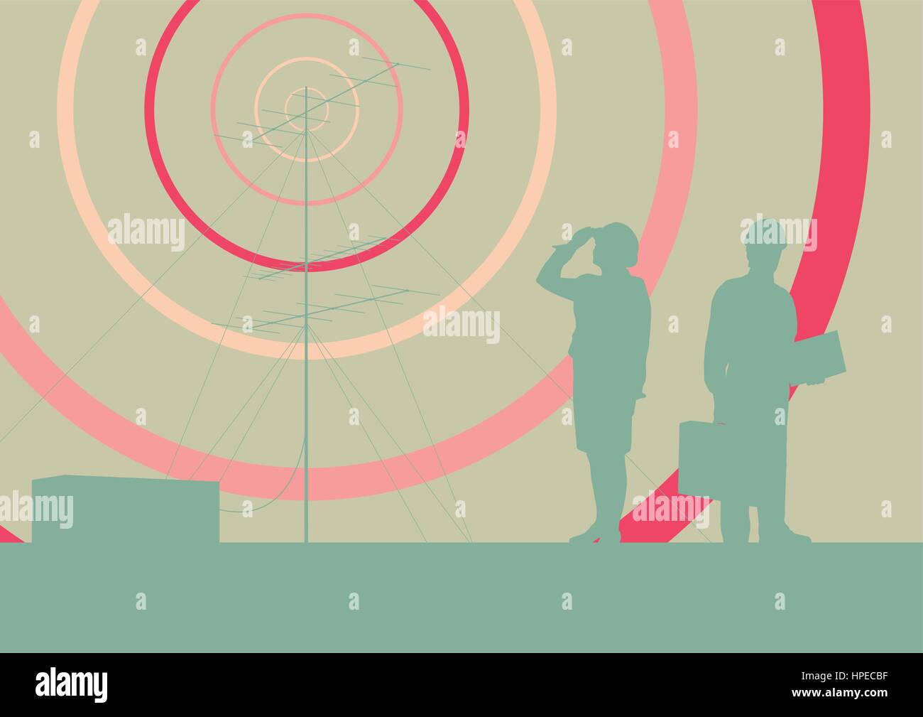 Telecommunication tower with television antennas and satellite dish ...