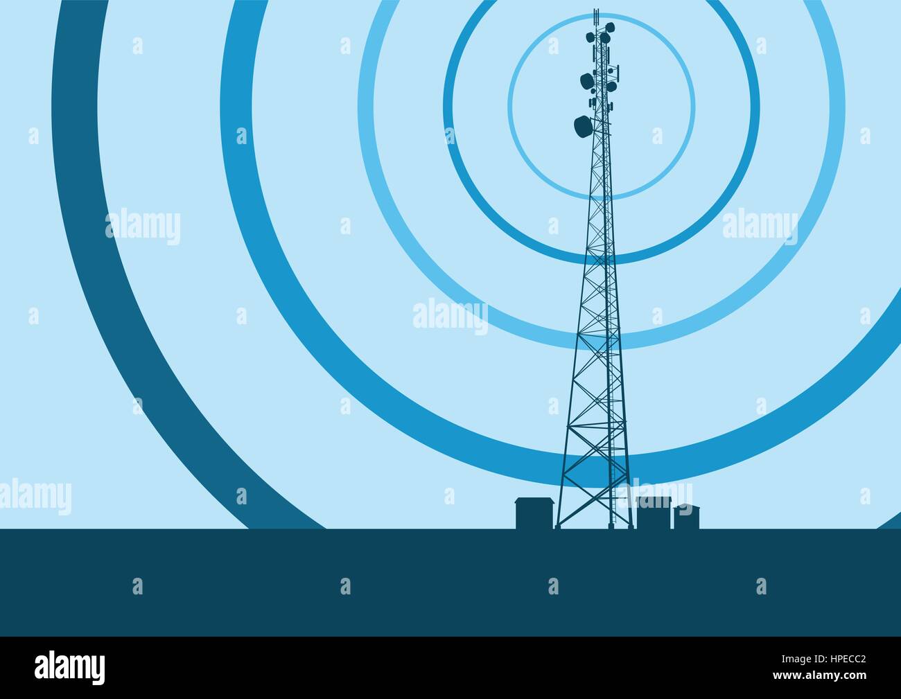 Telecommunication tower with television antennas and satellite dish ...