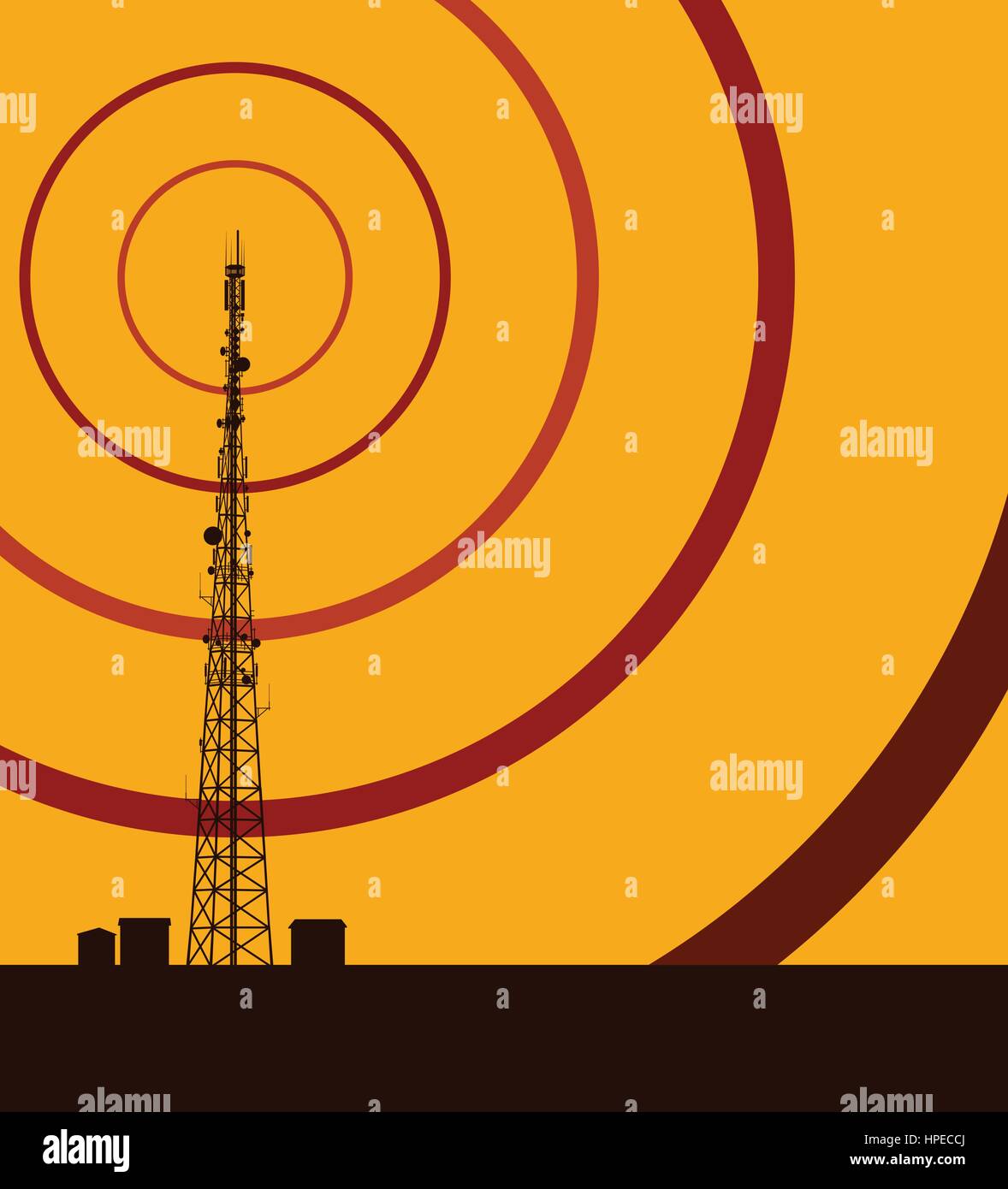 Telecommunication tower with television antennas and satellite dish ...
