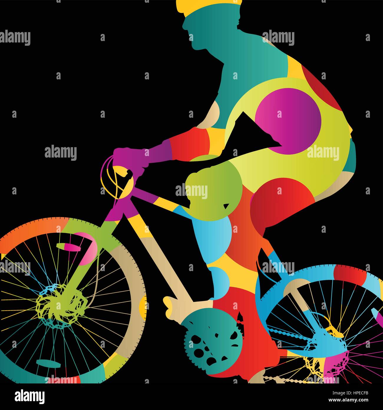 Cyclist active man bicycle riders in abstract sport landscape circle ...
