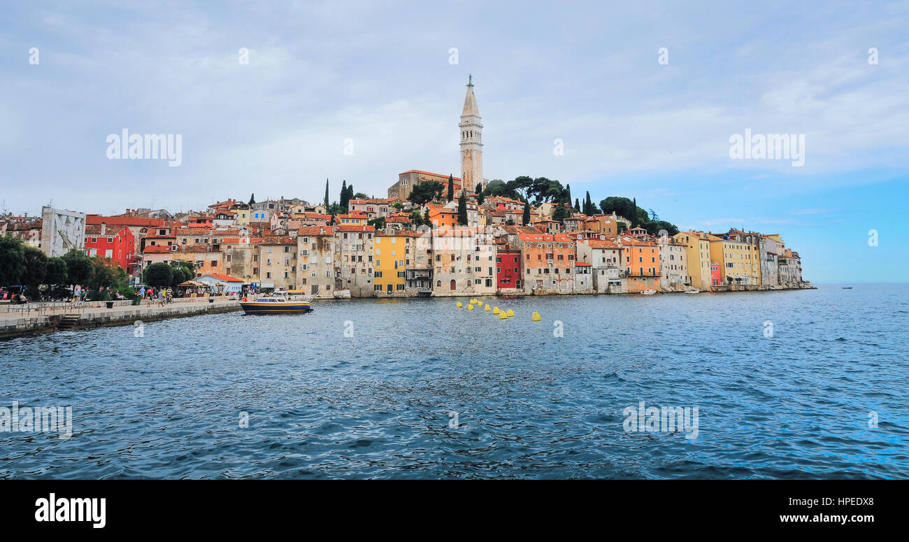 View of the medieval Rovinj, a picturescue town with colorful houses ...