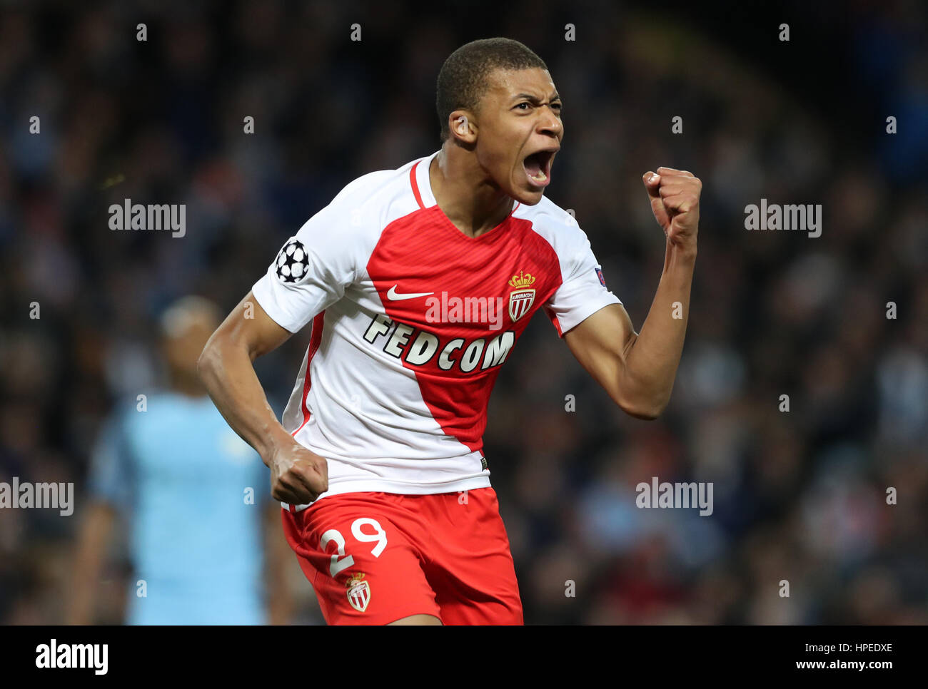 Monaco's Kylian Mbappe-Lottin celebrates scoring his side second goal ...