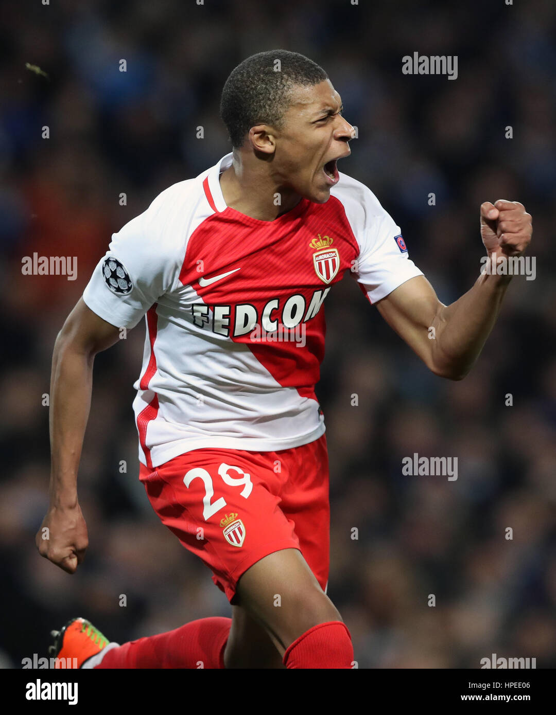 Monacos kylian mbappe lottin celebrates scoring hi-res stock ...
