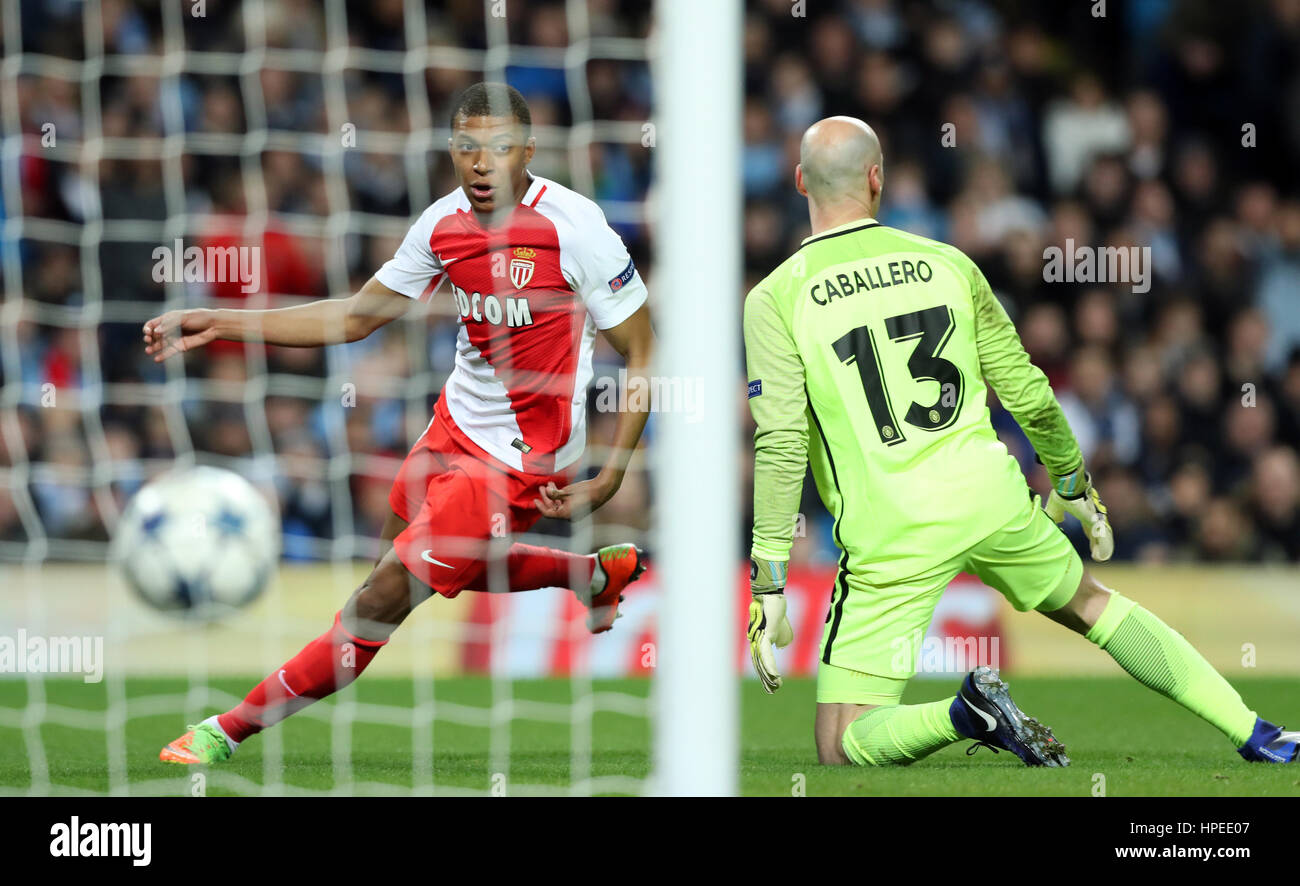 Monaco's Kylian Mbappe-Lottin scores his side second goal during the ...